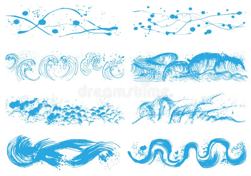 Set of Waves. Sea Spray. Brush Stroke Waves Stock Vector - Illustration ...
