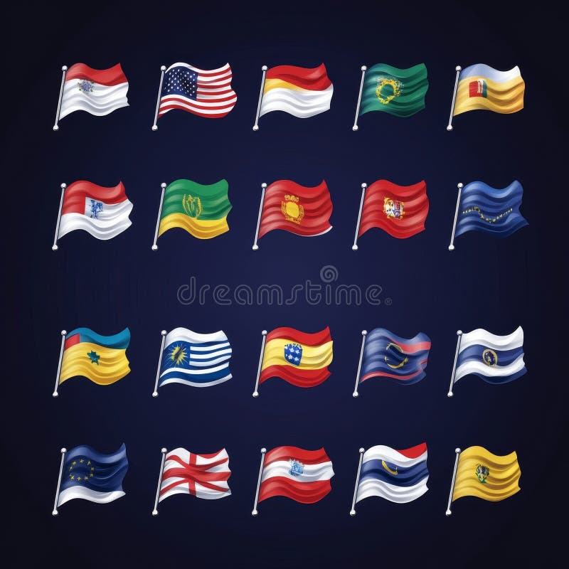 Set of Waving Flags of the World on a Dark Background. Vector ...