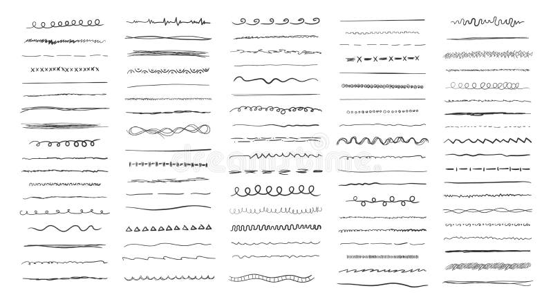 Set of Wavy Hand Drawn Horizontal Lines. Stock Vector - Illustration of ...