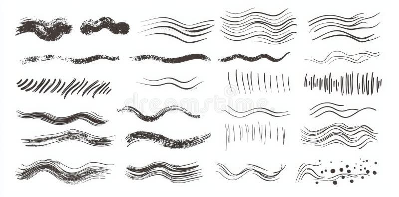 A Set of Wavy Horizontal Lines. Hand-drawn Line Set with Scribble ...
