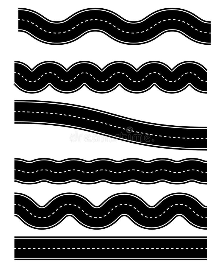 Set of Wavy Road Elements with Dashed Lines Straight Version is Stock ...