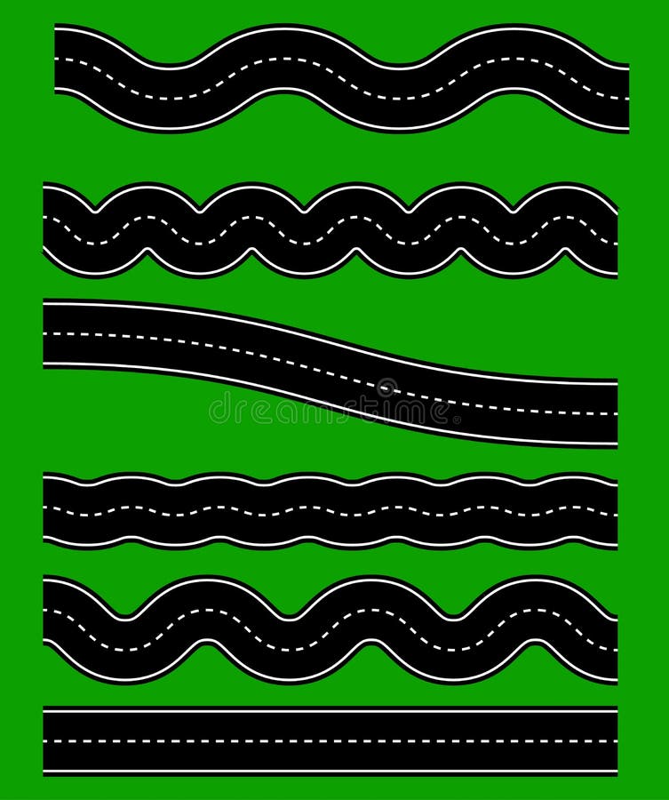 Set Wavy Road Elements Dashed Lines Straight Version Stock ...