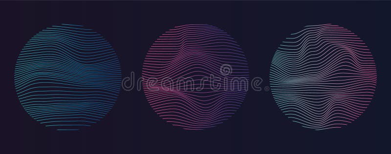 Set of Wavy Spheres with Lines. Abstract Geometric Shapes Stock Vector ...