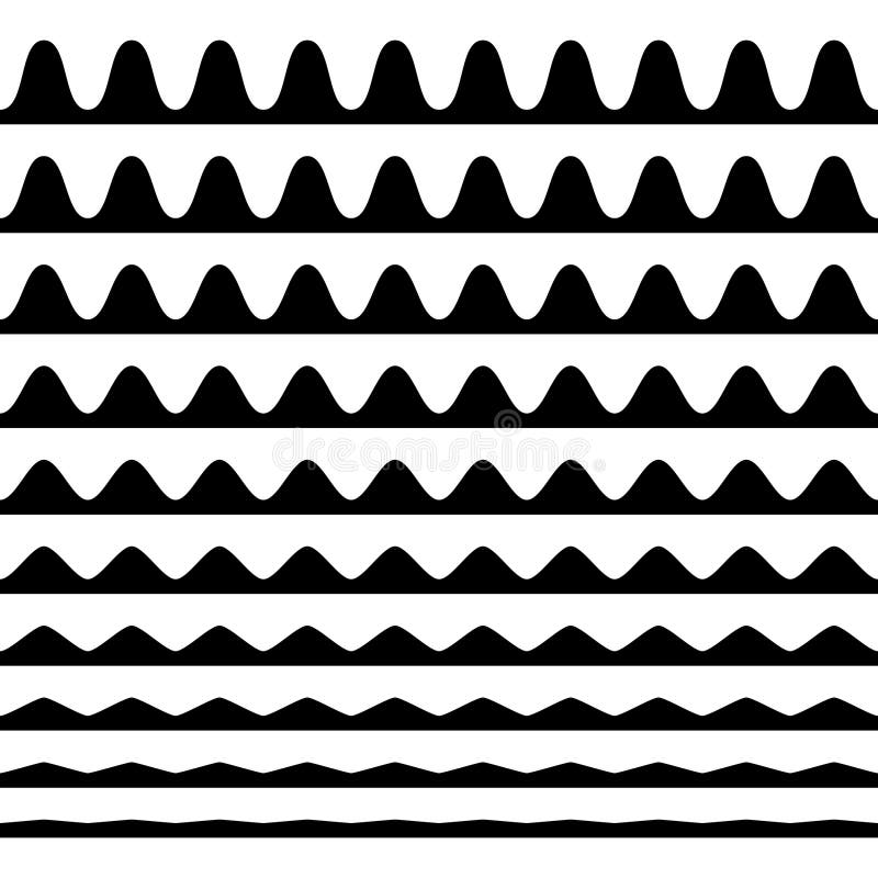 Horizontal Wiggly Lines Pattern. Thin Black Wavy Strips Isolated on ...
