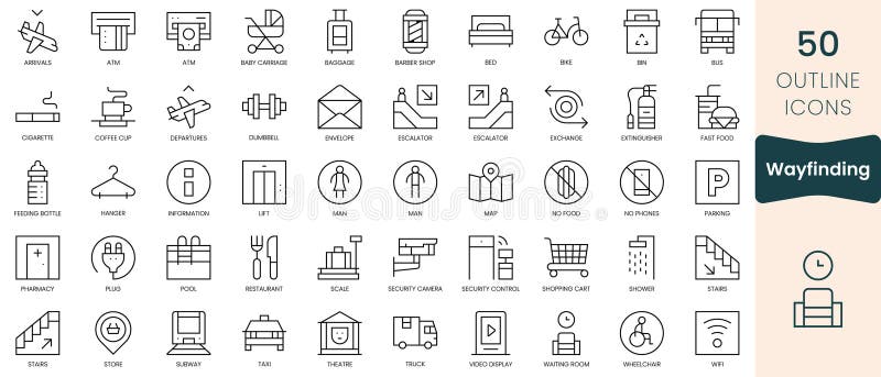 Set of Wayfinding Icons. Thin Linear Style Icons Pack Stock Vector ...