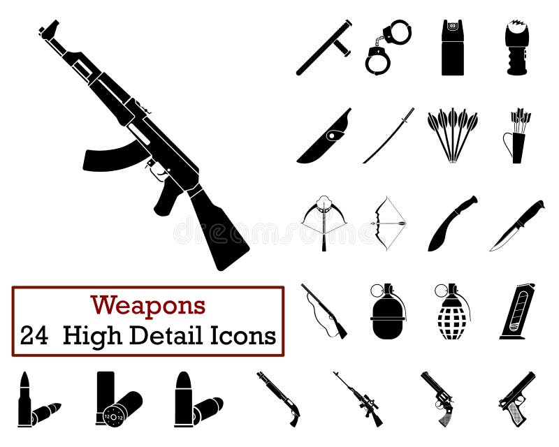 Set of 24 Weapon Icons stock vector. Illustration of hunt - 71799385
