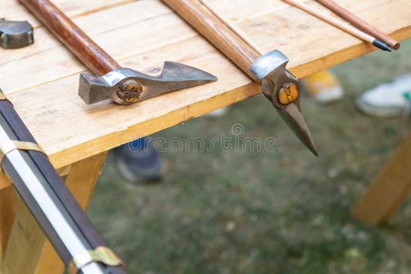 Set of Weapons Battle Ax with a Long Handle and a Musket Stacked on a ...