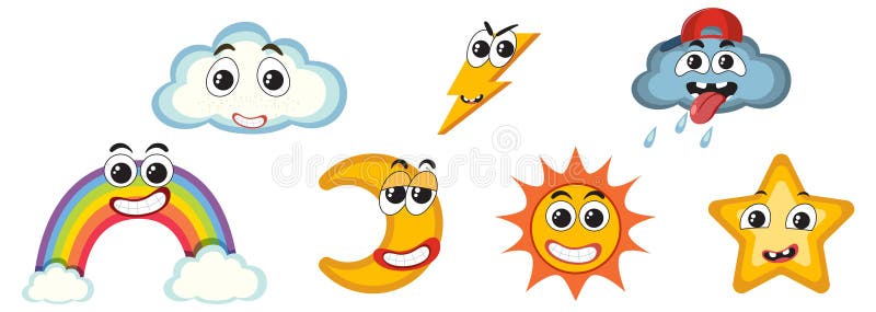 Set of Weather with Facial Expression Stock Vector - Illustration of ...