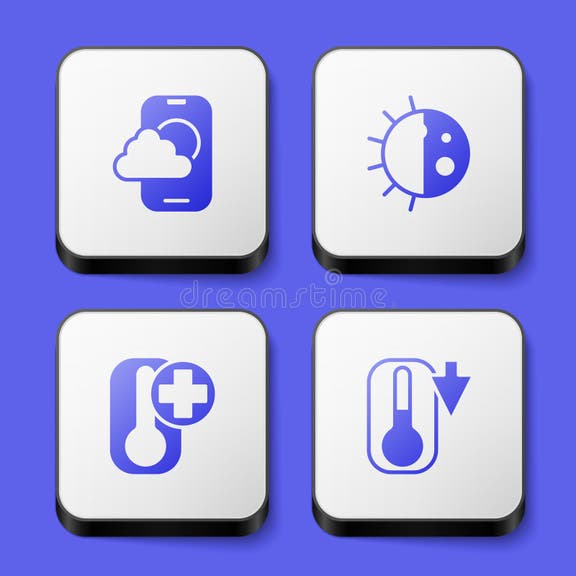 Set Weather Forecast App, Day Night Cycle, Thermometer and Icon. White ...