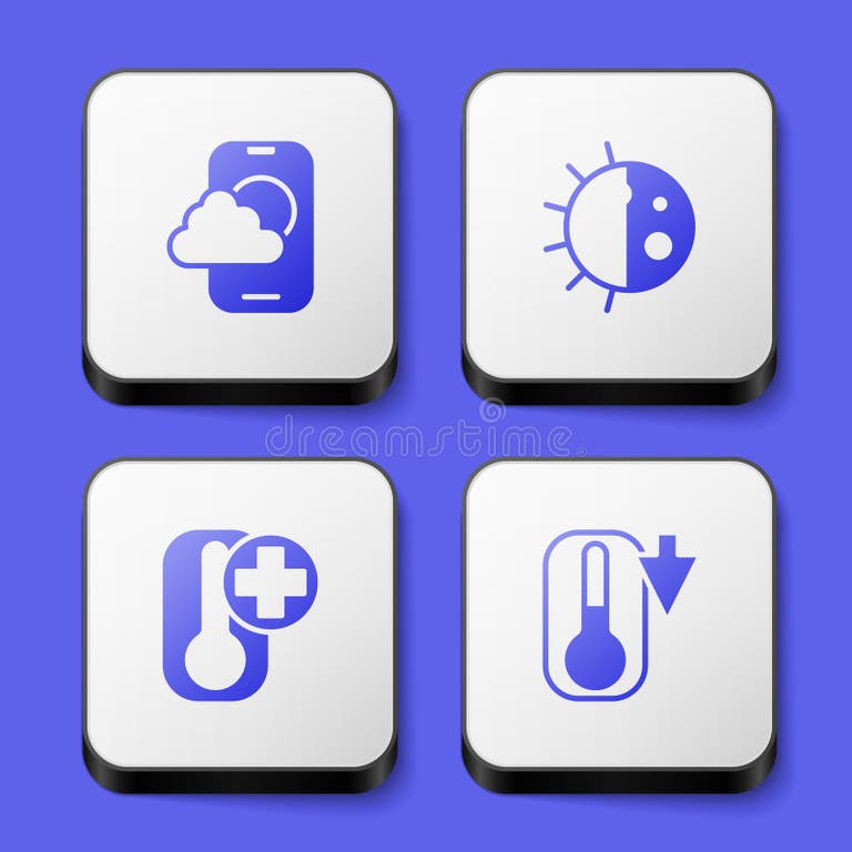 Set Weather Forecast App, Day Night Cycle, Thermometer and Icon. White ...