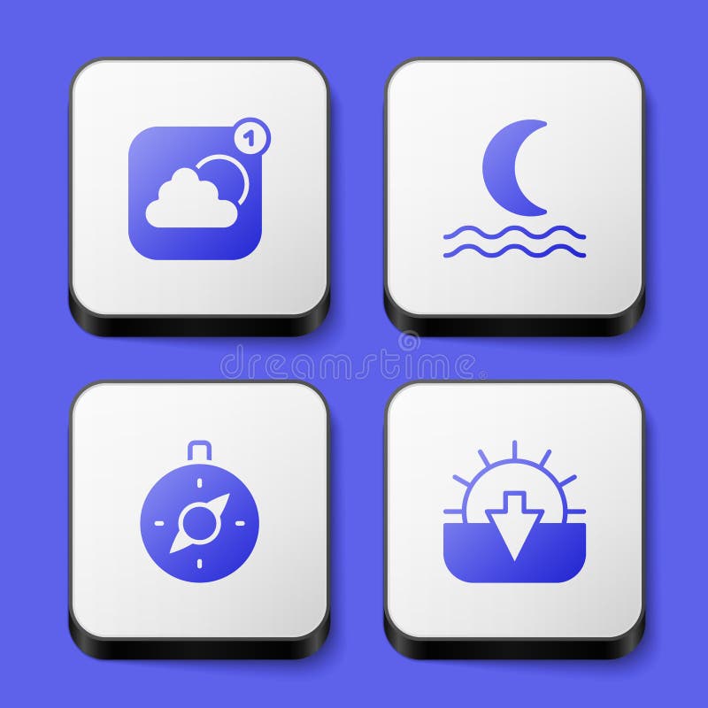 Set Weather Forecast App, Night Fog Smoke, Compass and Sunset Icon ...