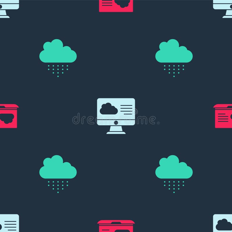 Set Weather Forecast, and Cloud with Rain on Seamless Pattern. Vector ...