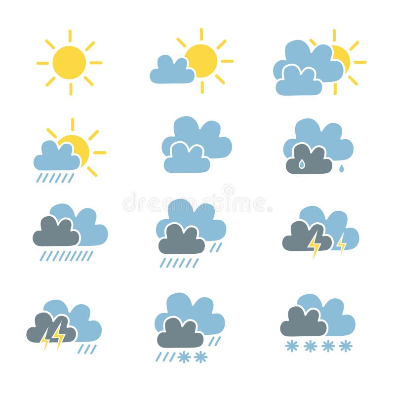 Set of Weather Forecast Icon in Simple Flat Style Sunny Light Cl Stock ...