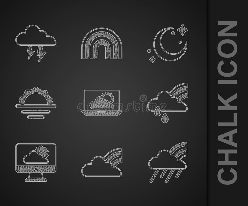 Set Weather Forecast, Rainbow with Clouds, and Rain, Sunrise, Moon ...