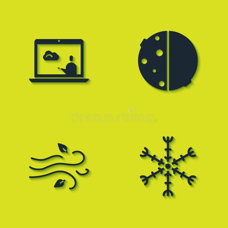 Set Weather Forecast, Snowflake, Wind and Eclipse of Sun Icon. Vector ...