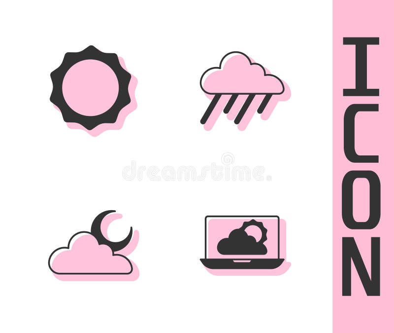 Set Weather Forecast, Sun, Cloud with Moon and Rain Icon. Vector Stock ...