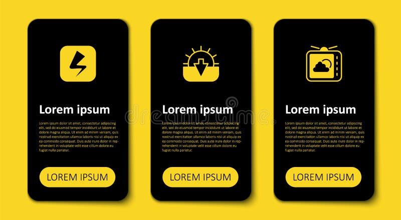 Set Weather Forecast, Sunset and Lightning Bolt. Business Infographic ...