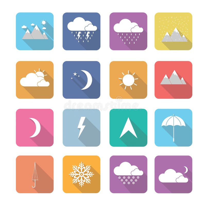 Set of Weather Icons in Flat Design Stock Vector - Illustration of sign ...