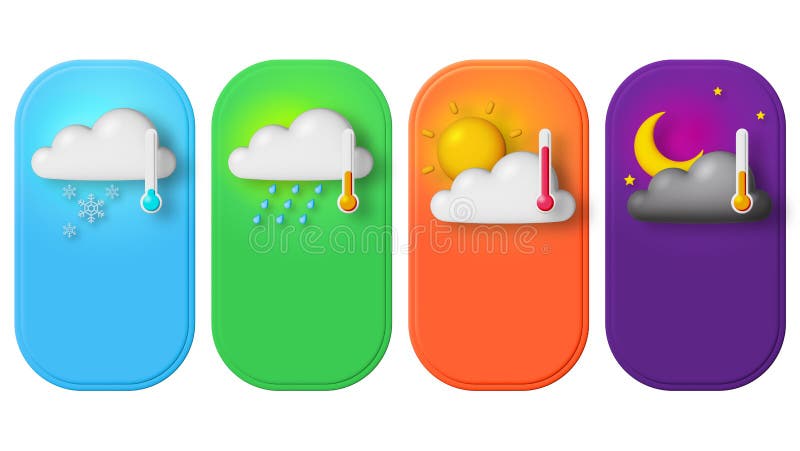 Set of Weather Icons Isolated on White Background. Realistic Objects ...