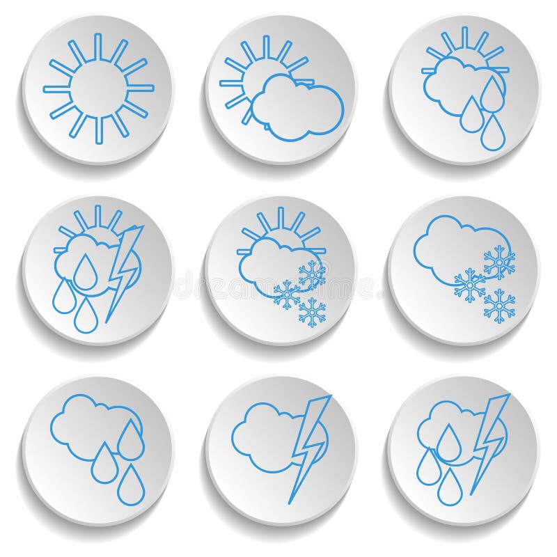 Set of Weather Icons. Linear Design. Blue Stock Vector - Illustration ...