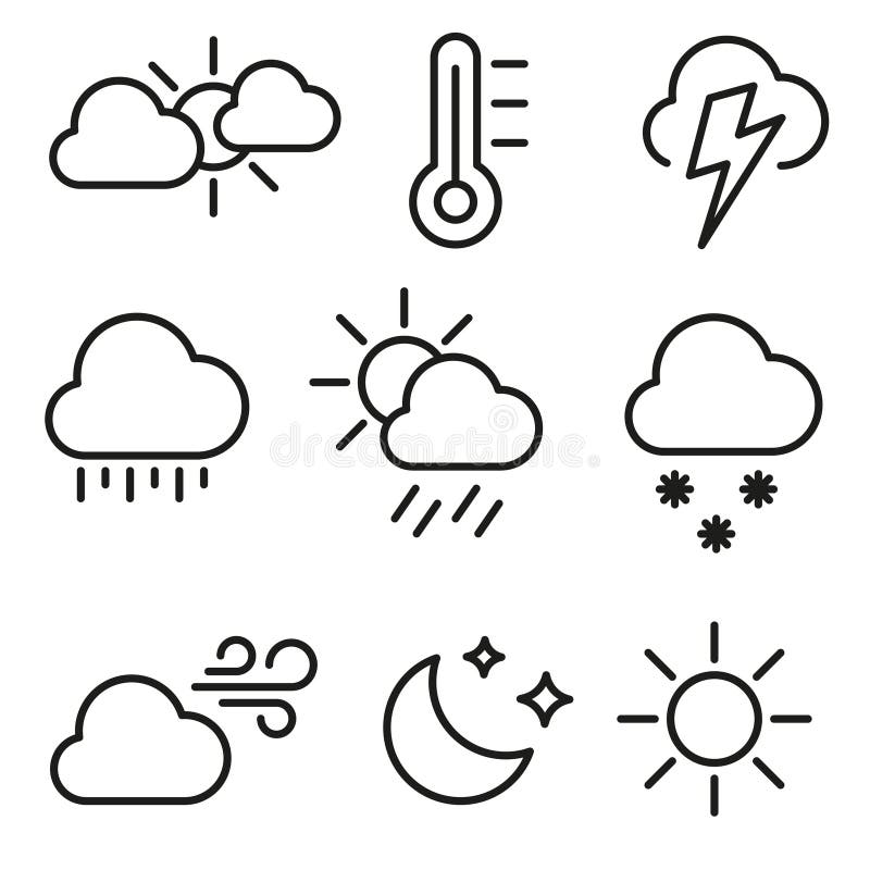 Set of Weather Icons in Linear Style. Weather Forecast Stock Vector ...