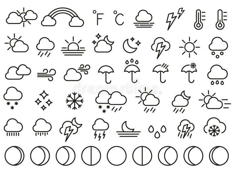 Set of Weather Icons in Linear Style. Weather Forecast. Weather Stock ...