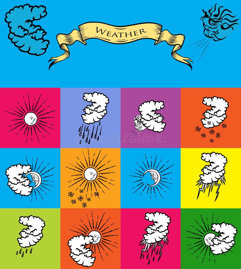 Set of weather icons stock vector. Illustration of cloud - 59545512