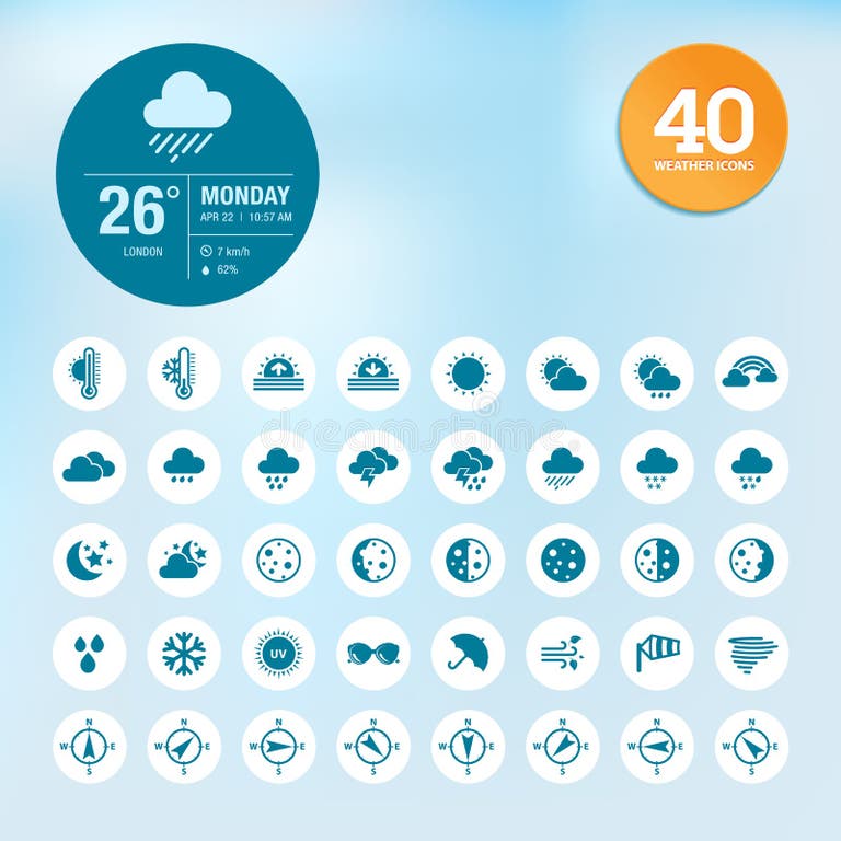 Set of Weather Icons and Widget Template Stock Vector - Illustration of ...