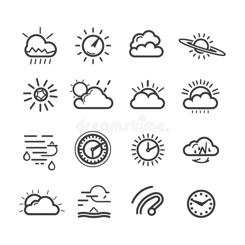 Collection of Weather and Time Line Icons Stock Vector - Illustration ...