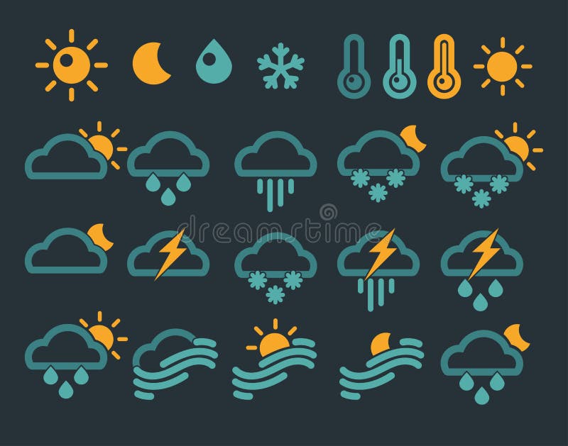 Set of Weather Widget Icons. Vector Stock Vector - Illustration of icon ...