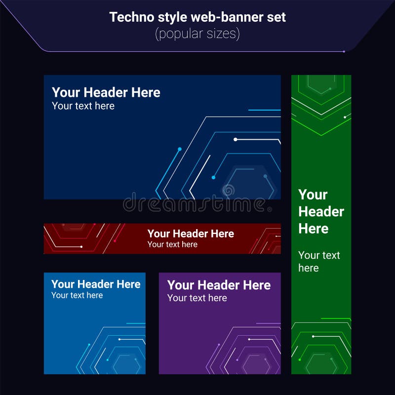 Set of Web Banners in Techno Electric Style Stock Vector - Illustration ...