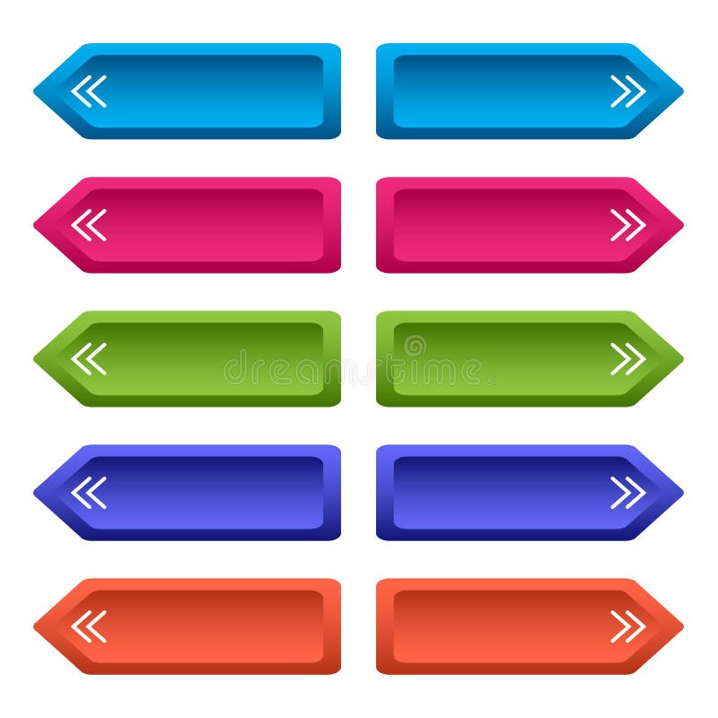 Set of Web Buttons with Arrows, Colorful Long Buttons. Vector Stock ...