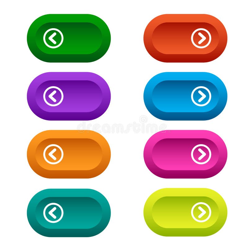 Set of Web Buttons with Arrows, Colorful Long Round Buttons. Vector ...