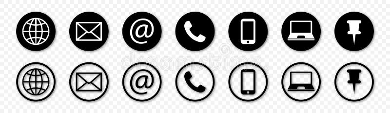 Set of Web Contact Us Icons, Connection and Location Symbols, Vector ...