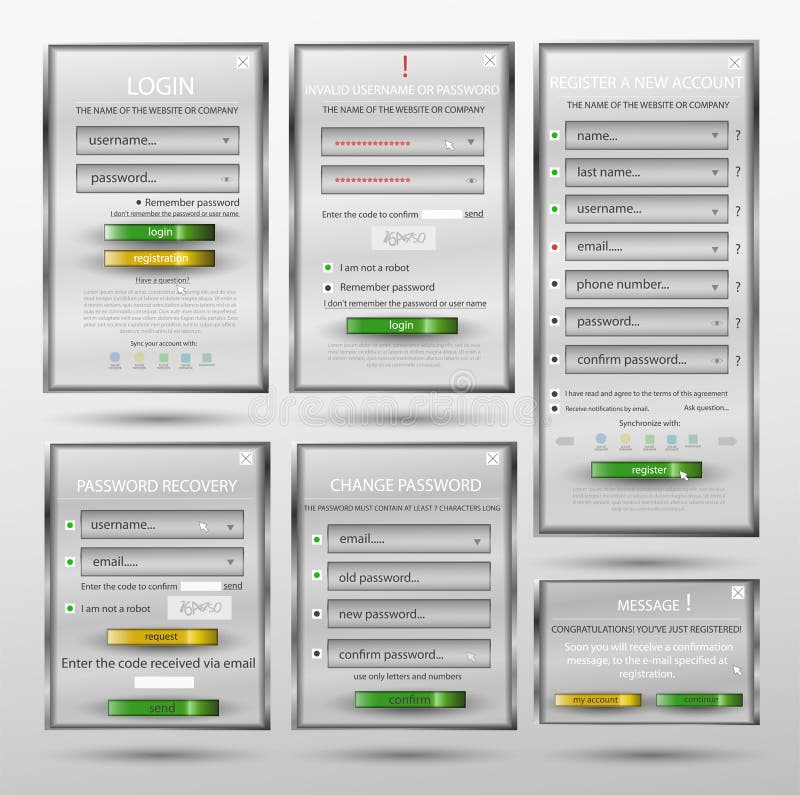 Set for Web Design, Login Form, Registration Form, Form, Form Change ...
