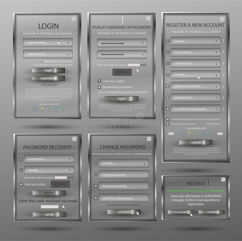 Set for Web Design, Login Form, Registration Form, Form, Form Change ...