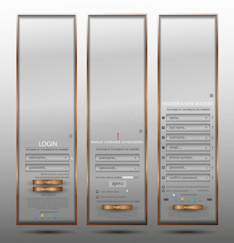 Set for Web Design, Login Form, Registration Form Stock Vector ...