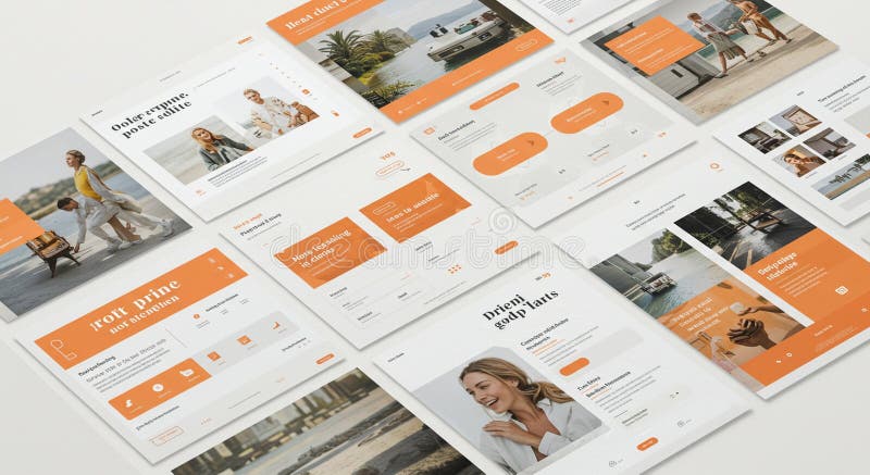 A Set of Web Design Templates in a Grid Layout, Featuring Predominantly ...