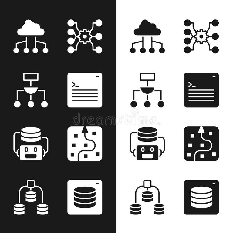 Set Web Developer Programming Code, Algorithm, Network Cloud Connection, Neural Network ...