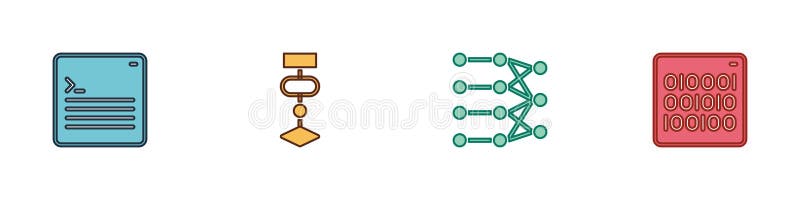 Set Web Developer Programming Code Algorithm Neural Network And Binary Icon Vector Stock