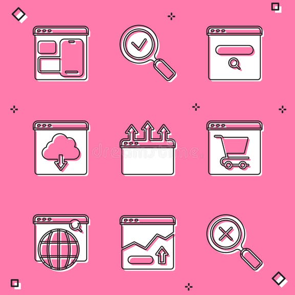 Set Web Developer Programming Code, Magnifying Glass with Check Mark, Search Engine, Cloud ...