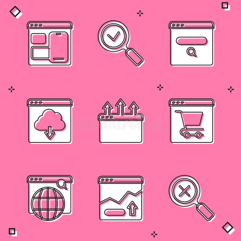 Set Web Developer Programming Code, Magnifying Glass with Check Mark, Search Engine, Cloud ...