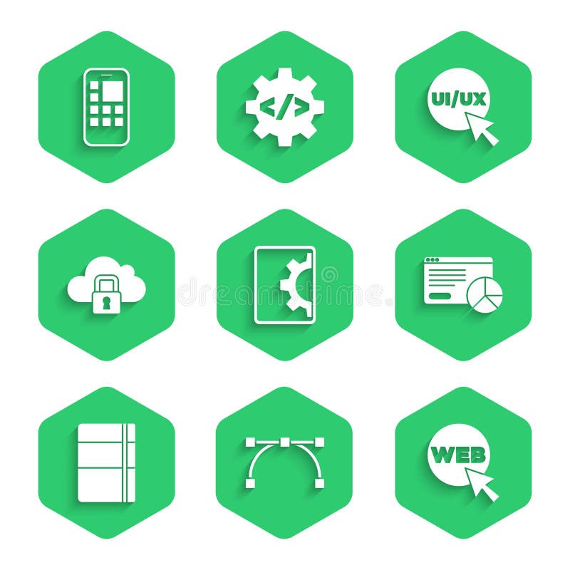 Set Web Development, Bezier Curve, and Graphic Design, Website Statistic, Sketchbook or Album ...