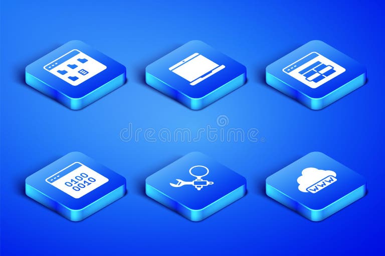 Set Web Development, Browser Files, Debugging, Binary Code, Laptop and MySQL Icon. Vector Stock ...