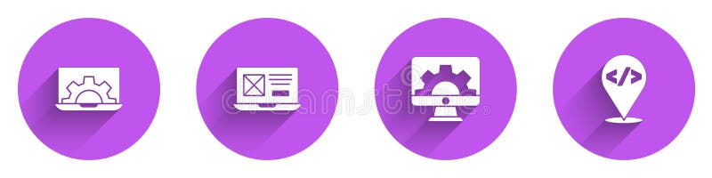 Set Web Development, UI or UX Design, and Front End Icon with Long Shadow. Vector Stock ...