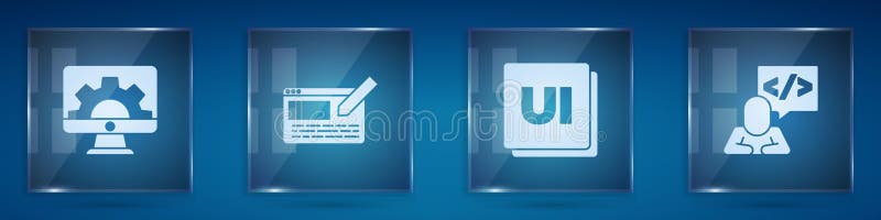 Set Web Development, UI or UX Design, and Front End. Square Glass ...