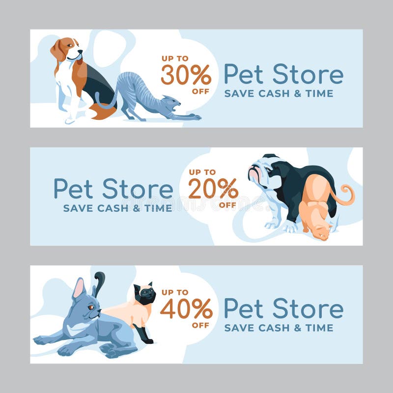 Set of Web Horizontal Banners. Advertisement of a Pet Store or Clinic ...