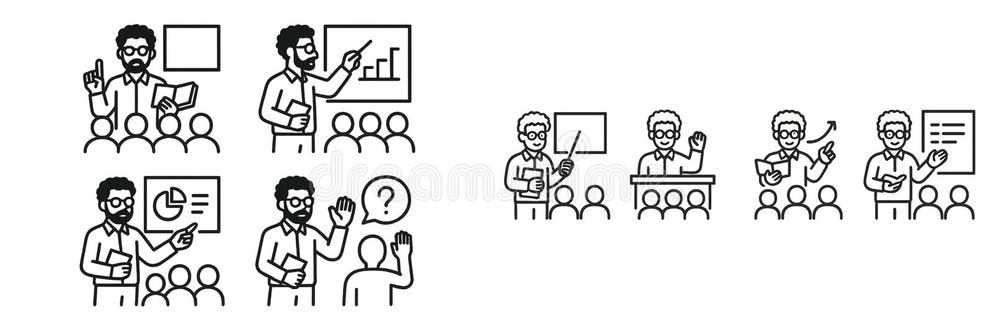 Set of Web Icons Depicting Various Teaching and Presentation Scenarios ...