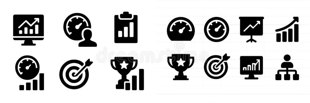Set of Web Icons Featuring Analytics, Performance Metrics, and ...