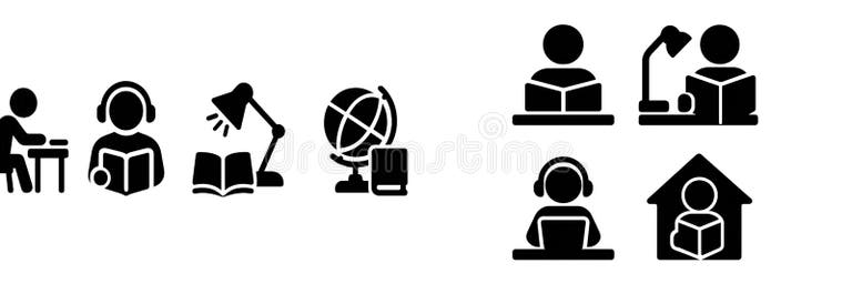 Set of Web Icons Representing Study, Work, and Learning Environments ...